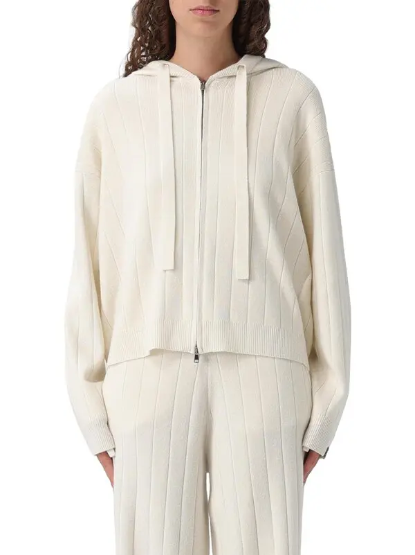 Max Mara Ribbed Knit Full-zip Hoodie - White