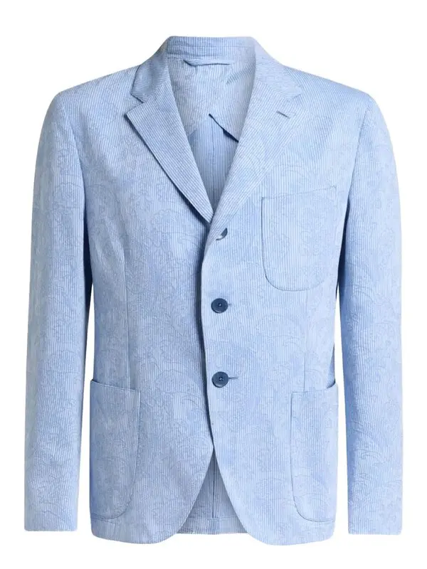 Etro Single-breasted Striped Cotton Jacket With Paisley Motif - Blue
