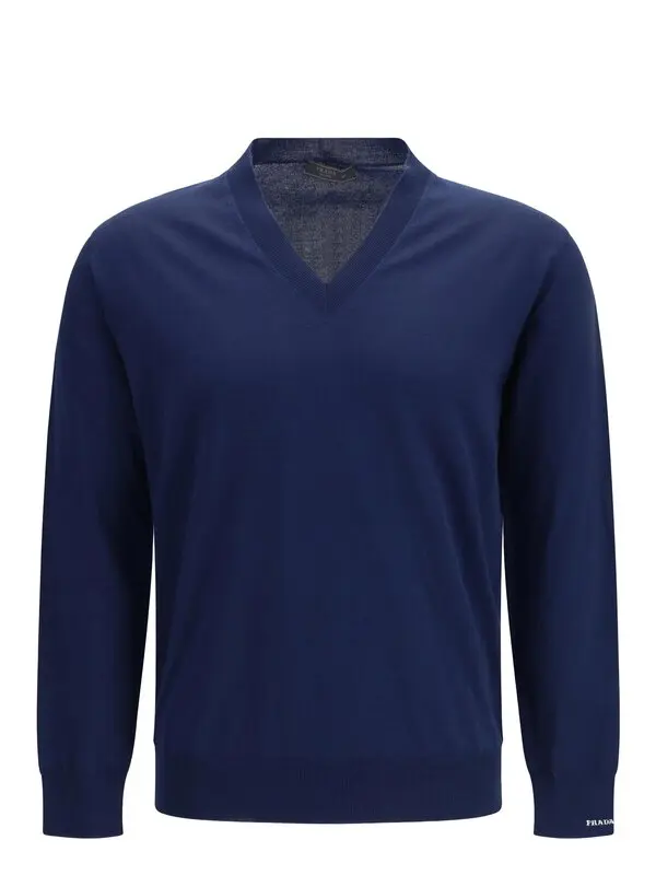 Prada Cotton V-neck Sweater - Blue