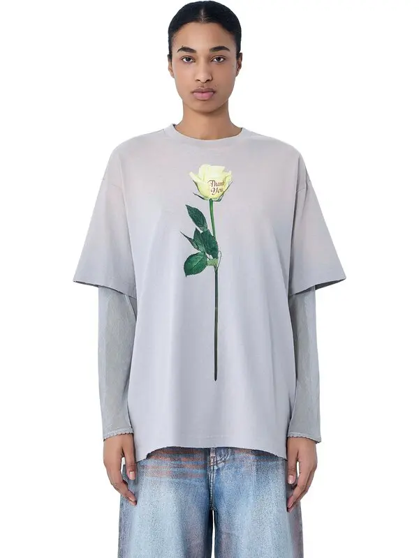 Acne Studios Layered Floral Graphic T-shirt - Gray