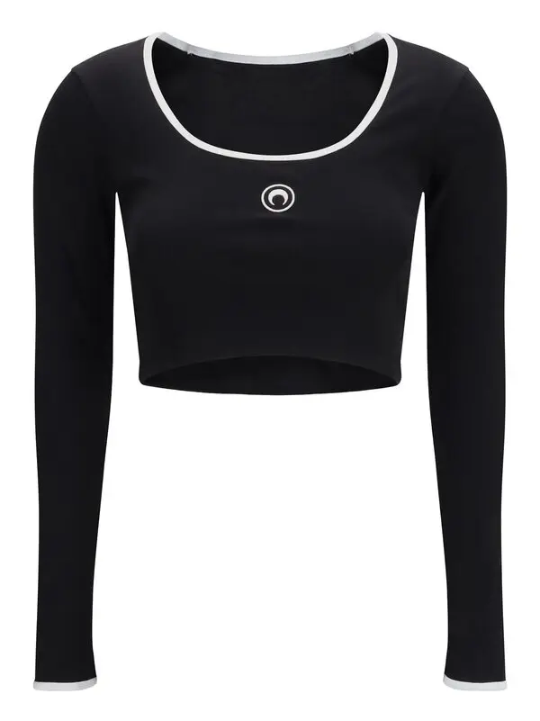 MARINE SERRE Moon Logo Bicolor Jersey Roundneck T-shirt - Black