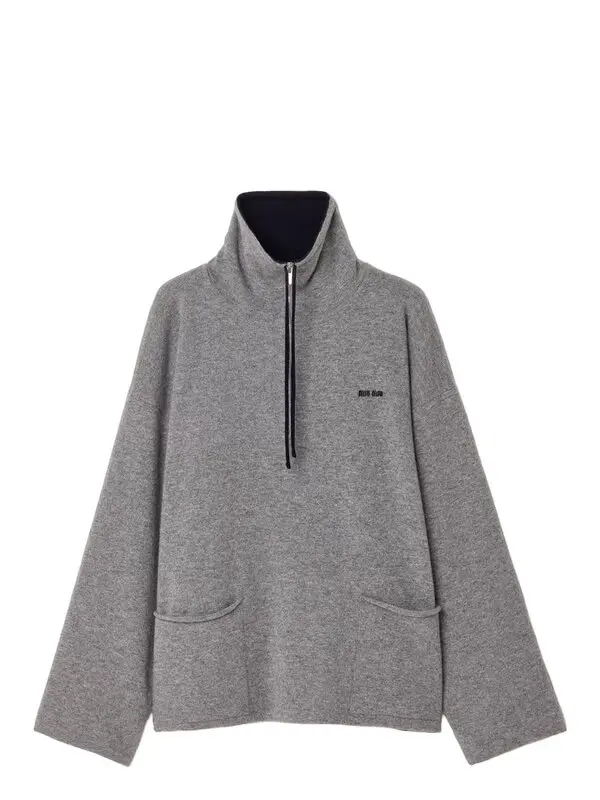 Miu Miu Quarter Zip Pullover With Pockets - Gray