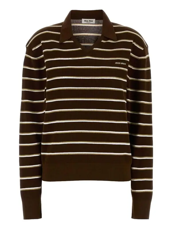Miu Miu Striped Knit Polo Shirt - Brown