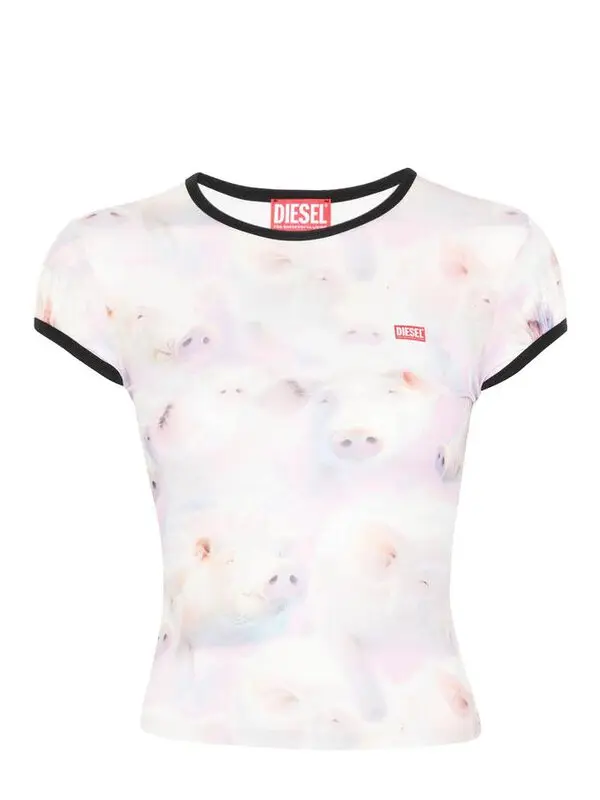DIESEL® Off- Printed Polyester Blend Ringer T-shirt - White