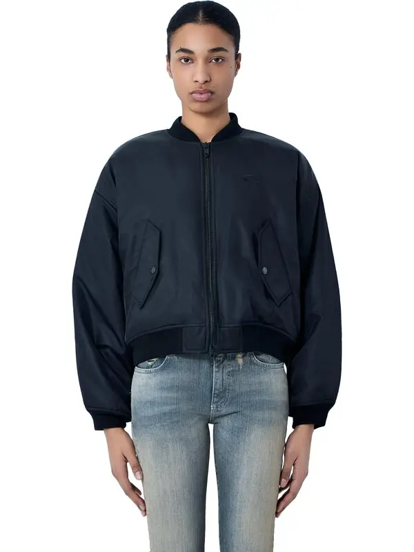 Balenciaga Zip-front Bomber Jacket With Flap Pockets - Black