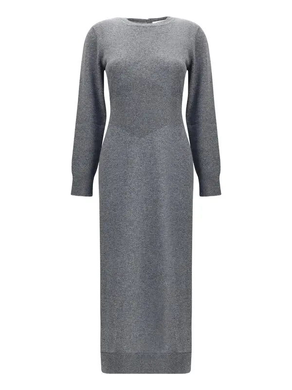 Givenchy Long Sleeve Cashmere Knit Dress With Deep Back Neckline - Gray