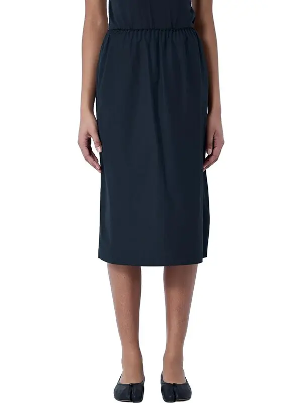 RIER Elasticated Waist Midi Skirt In Popeline - Black