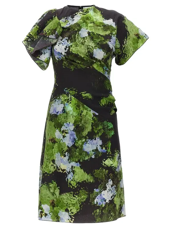 Victoria Beckham Floral Print Mini Dress With Cape Sleeves - Multicolor