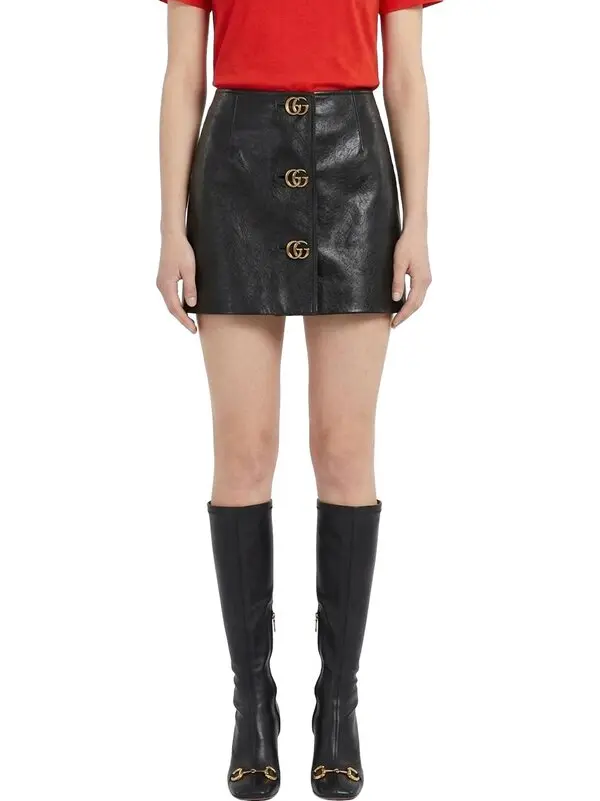 Gucci Calfskin Skirt With Double G Detail - Black