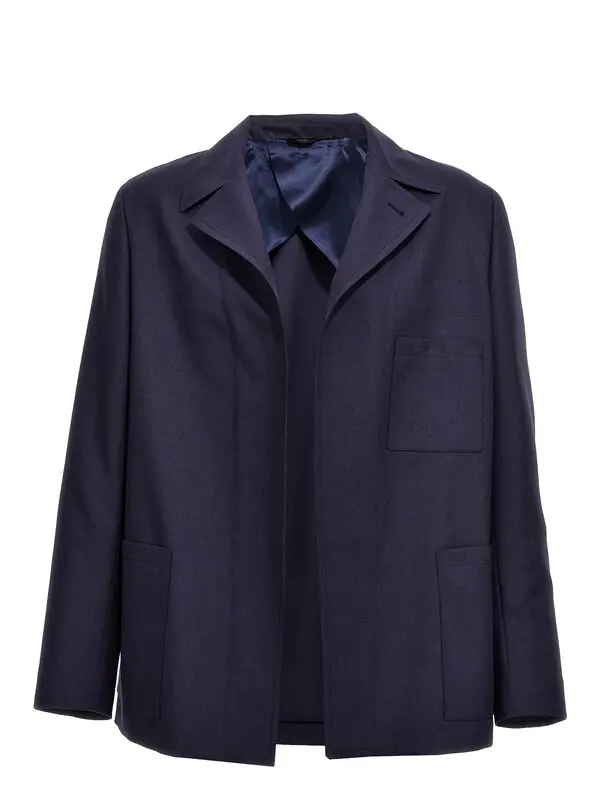 Fendi Single-breasted Virgin Wool Jacket - Blue