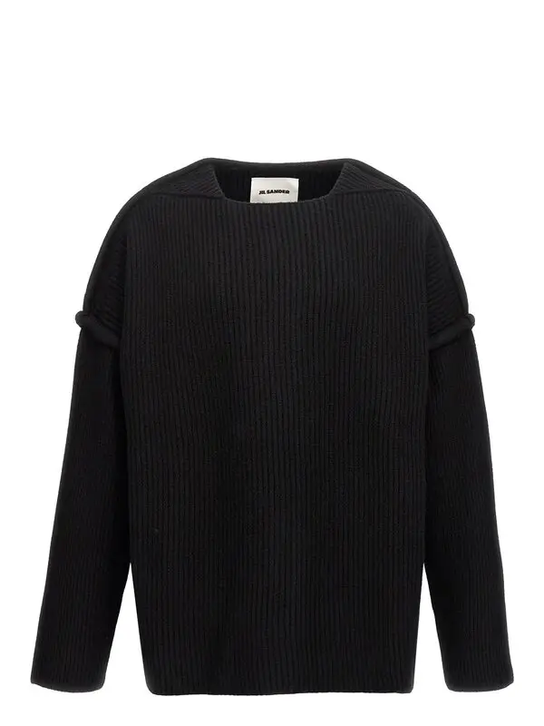 JIL SANDER Ribbed Wool Sweater With Geometric Neckline - Black