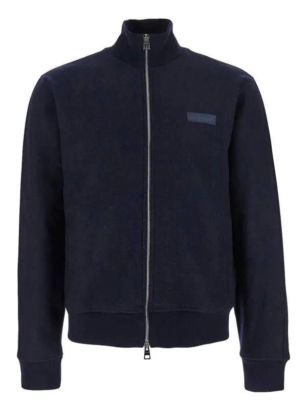 Givenchy Wool Cashmere Blend High Neck Zip-up Jacket With Logo Patch - Multicolor