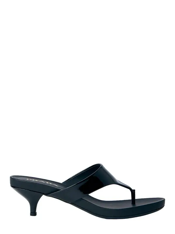 Prada Patent Leather Kitten Heel Thong Sandals - Black