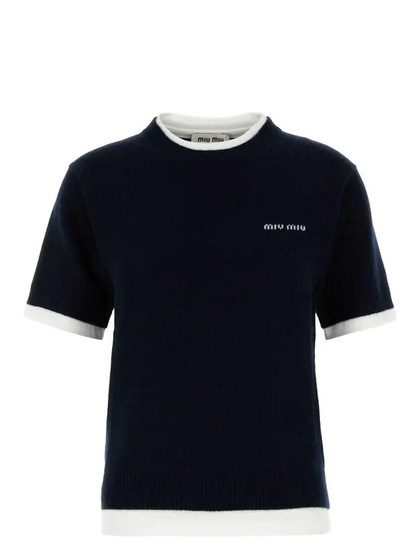 Miu Miu Short Sleeve Knit Top - Blue