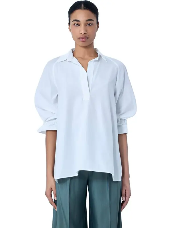 Max Mara Relaxed Cotton Poplin Tunic With Voluminous Sleeves - White