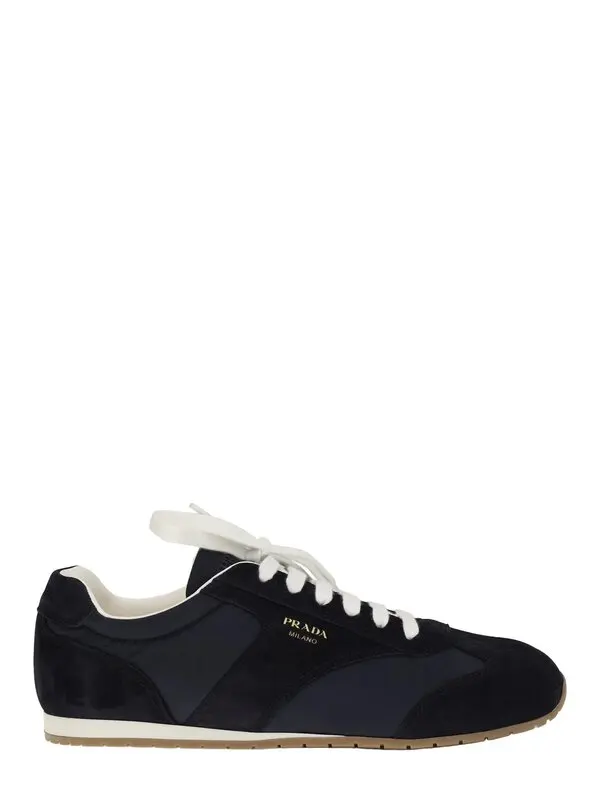 Prada Suede And Fabric Lace-up Sneakers - Blue