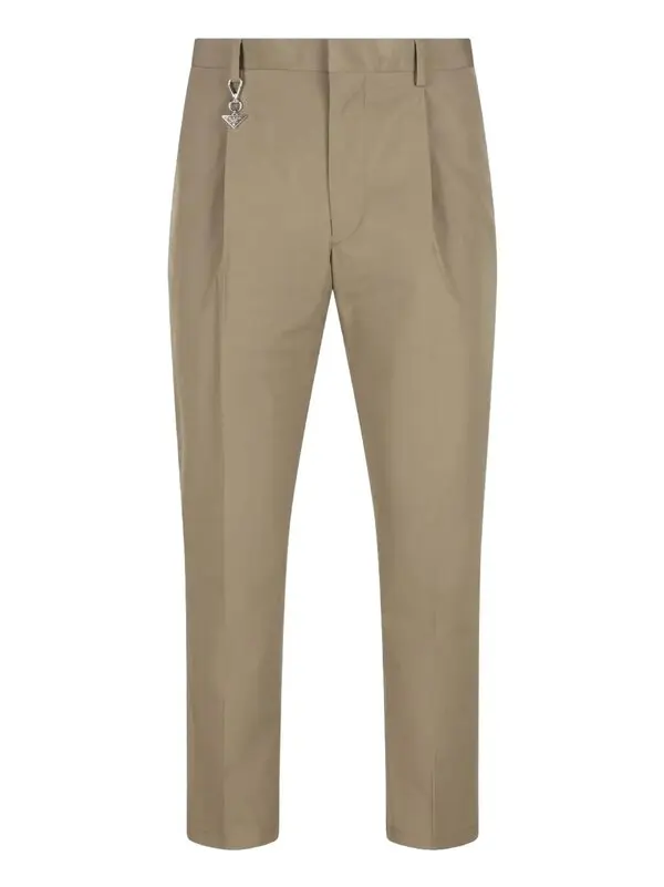 Prada Pleated Cotton Trousers With Charm - Multicolor