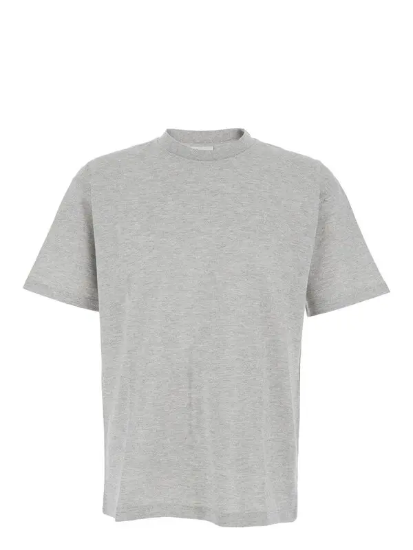 Saint Laurent Crew Neck T-shirt With Cassandre Embroidery In Grey Cotton For - Gray
