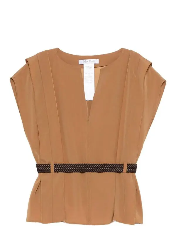 Max Mara Sleeveless V-neck Blouse With Belt - Cream