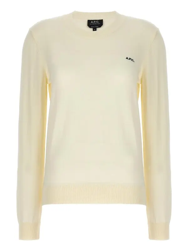 A.p.c. Victoria Crew Neck Sweater With Contrast Logo Embroidery - Cream