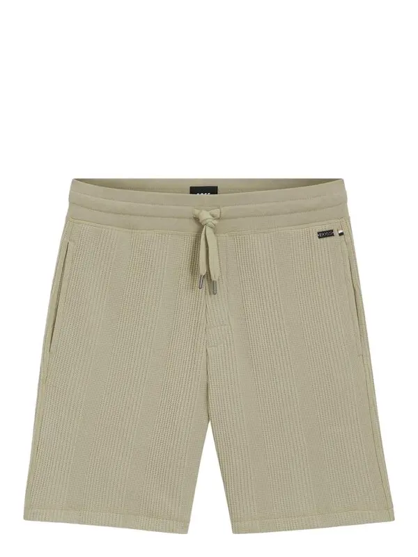 BOSS Cotton-blend Shorts With Waffle Texture And Metallic Logo Plate - Light Green