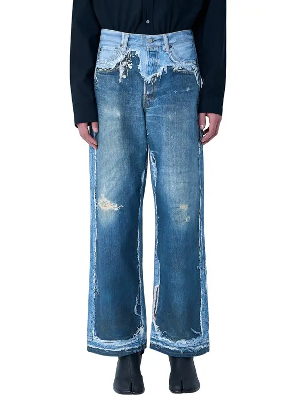 Acne Studios High-rise Wide-leg Distressed Denim Trousers - Blue