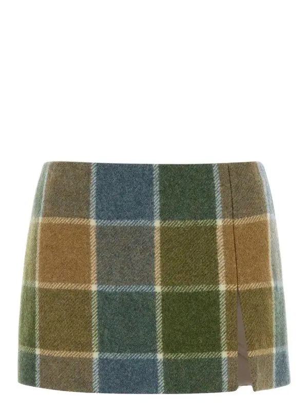 Miu Miu Plaid Wool Skirt - Brown