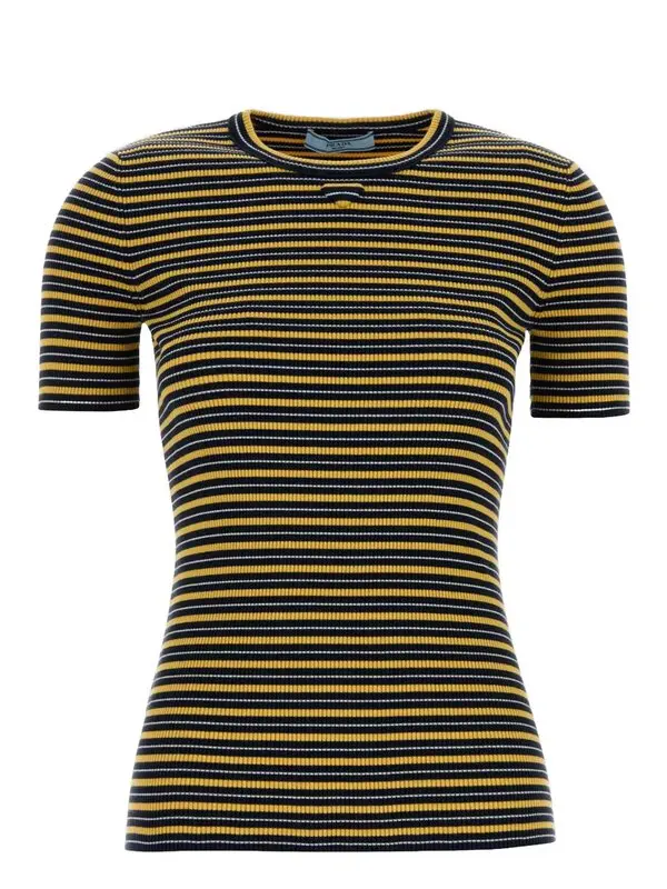 Prada Striped Knit T-shirt - Blue