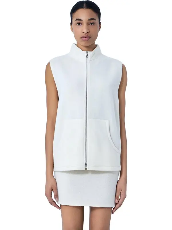 RIER Riere Sleeveless Zip Vest In Wool Fleece - White