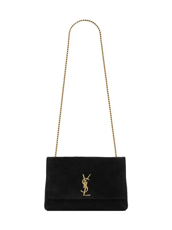 Saint Laurent Calf Leather Shoulder Bag With Gold-tone Logo Plaque - Black