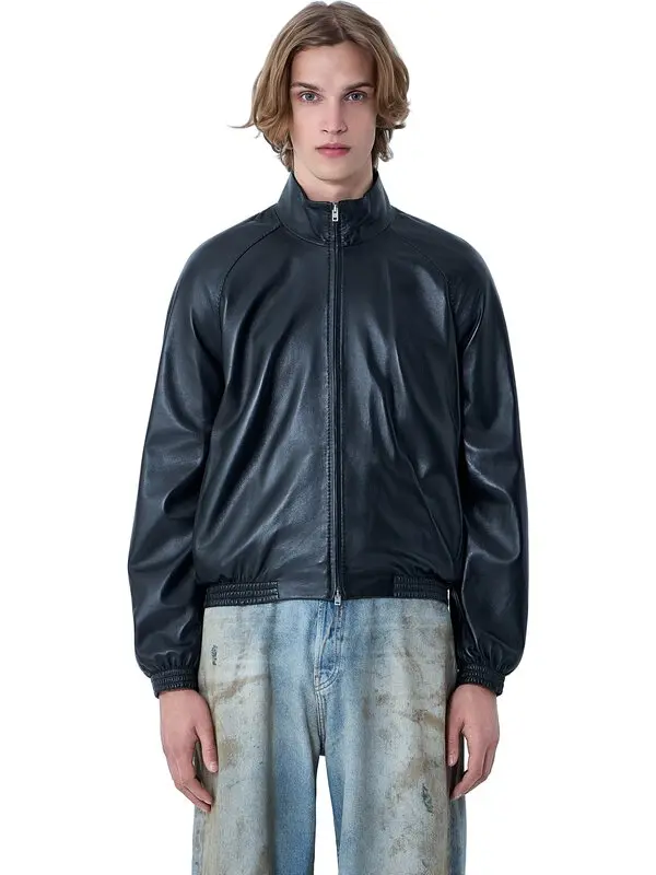 Acne Studios High Collar Leather Zip-up Jacket - Black
