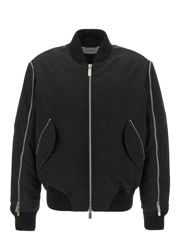 Off-White Bomber Jacket With Zipper Detail - Multicolor