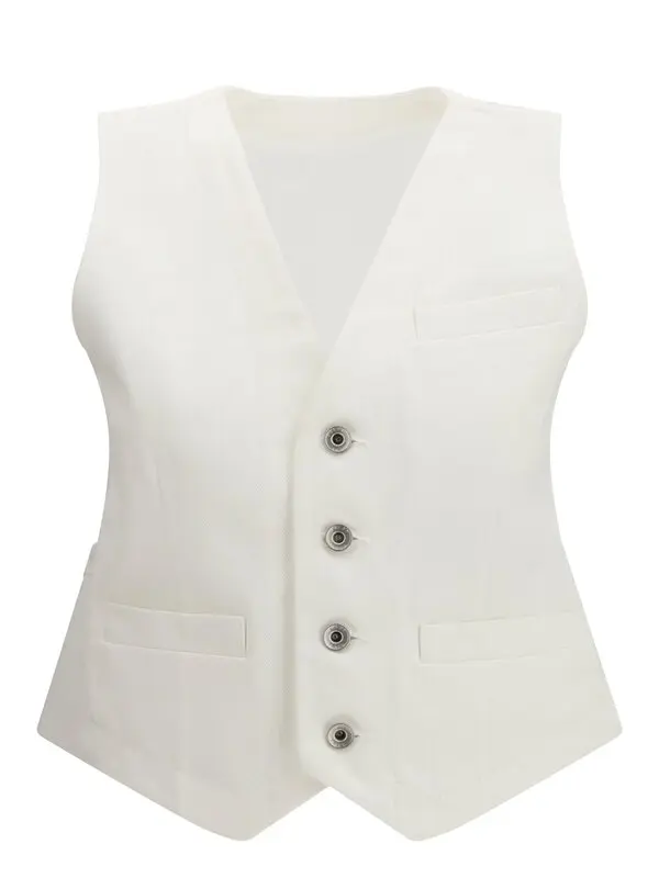 Sacai Denim Vest With Chiffon Back - White
