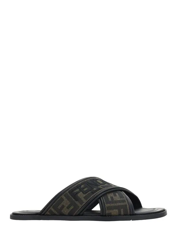 Fendi Ff Logo Criss-cross Leather Flat Sandals - Black