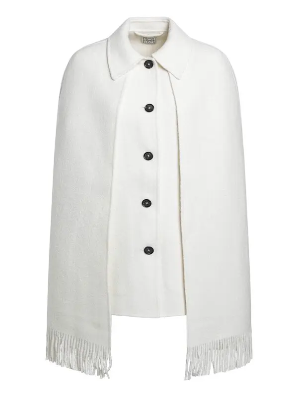 TOTEME Wool Blend Boucl Cape Jacket With Fringes - White