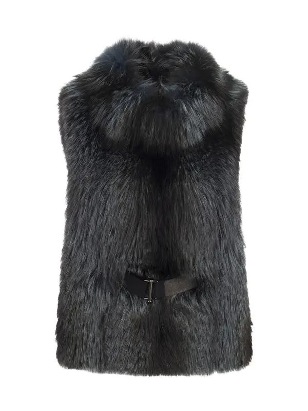 Brunello Cucinelli Fox Fur Vest With Padded Round Neckline - Blue