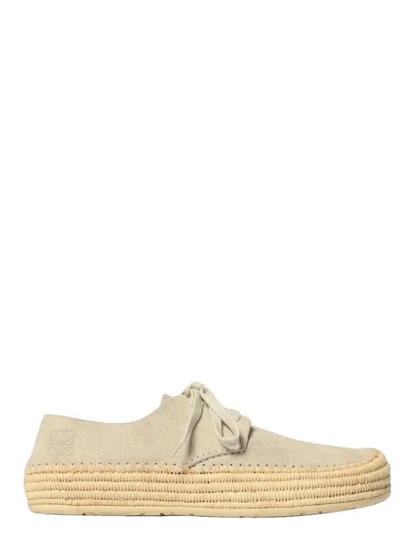 Loewe Raffia And Suede Lace-up Sneakers - Gray