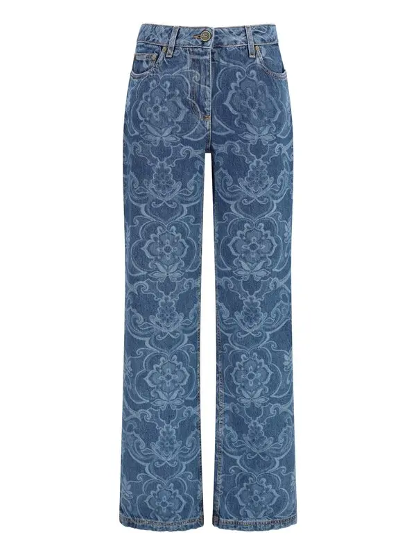 Etro Ornamental Jacquard Denim Jeans - Blue