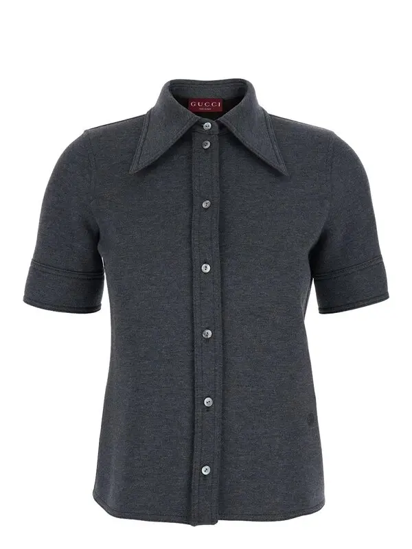 Gucci Wool And Cotton Blend Shirt With Pointed Collar - Gray