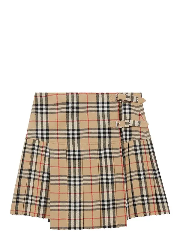 Burberry Vintage Check Wool Pleated Mini Skirt - Brown