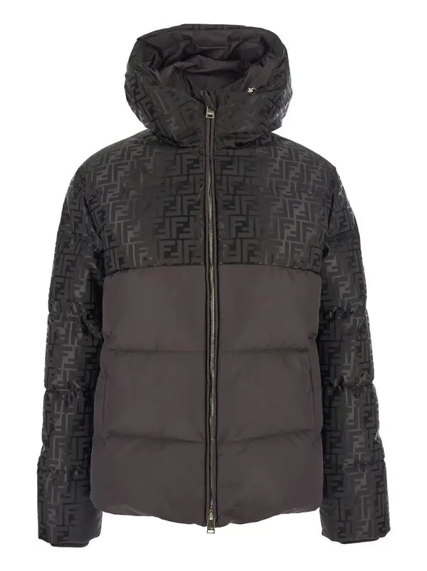 Fendi Down Jacket With Drawstring Hood And Ff Motif - Multicolor
