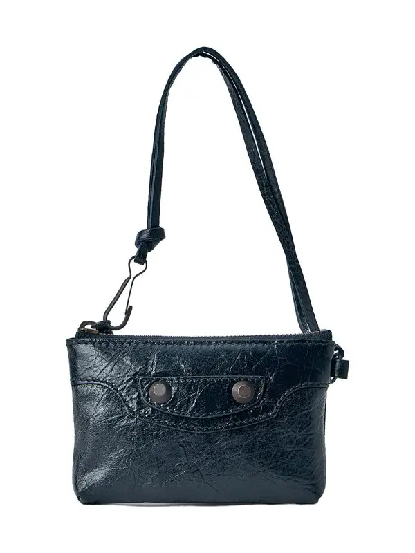 Balenciaga Textured Leather Zipped Pochette With Adjustable Strap - Black