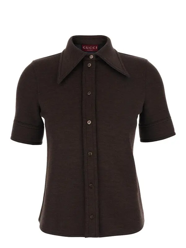 Gucci Wool And Cotton Blend Polo Shirt - Brown