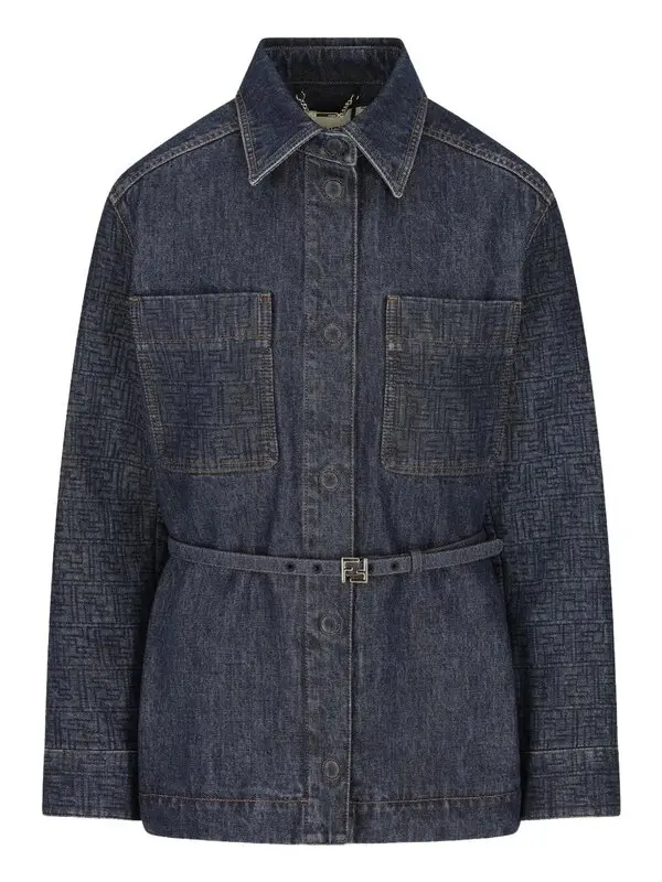 Fendi Denim Shirt Jacket With Quilted Ff Motif - Blue
