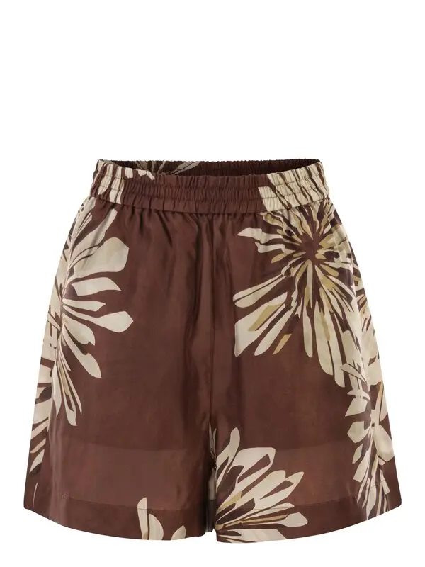 Brunello Cucinelli Silk Twill Floral Print Shorts - Multicolor