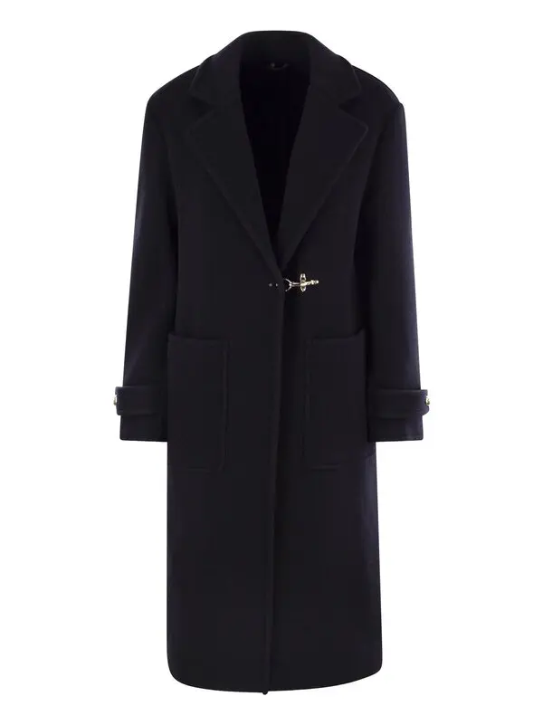 FAY Wool And Cashmere Coat With Iconic Hook Closure - Blue