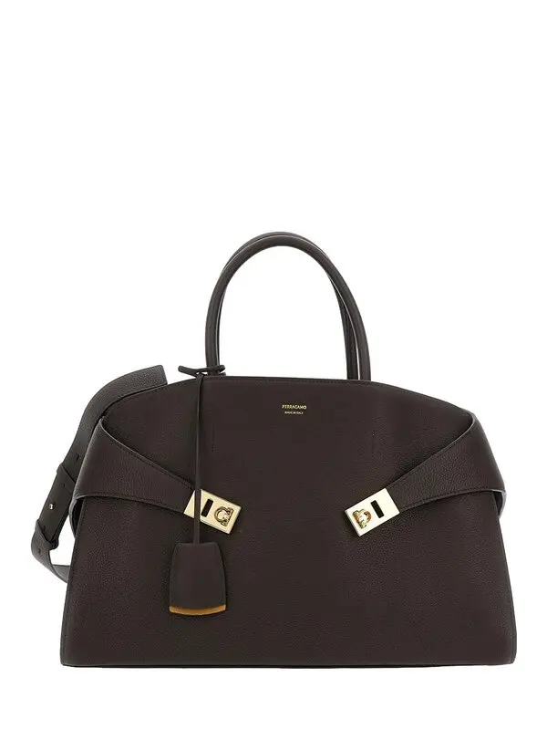 FERRAGAMO Leather Handbag With Gancini Buckles - Multicolor