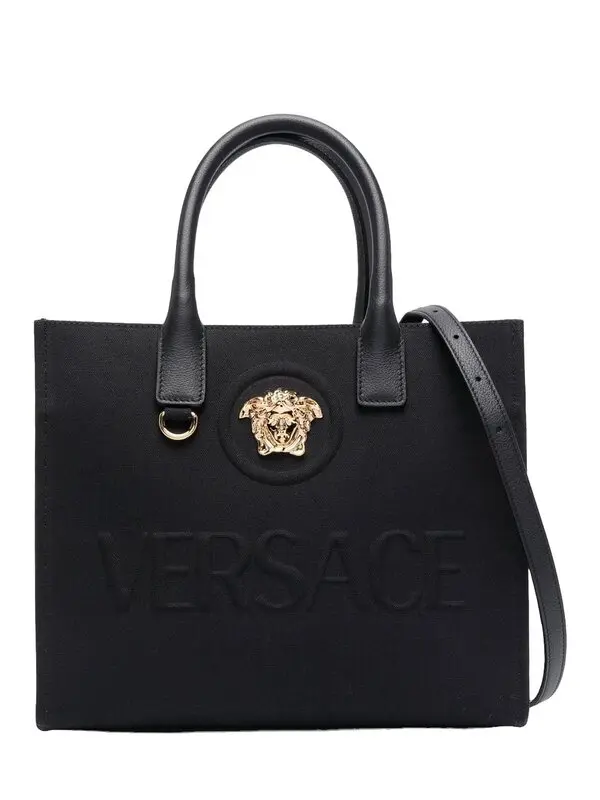 Versace La Medusa Canvas Small Tote Bag - Black