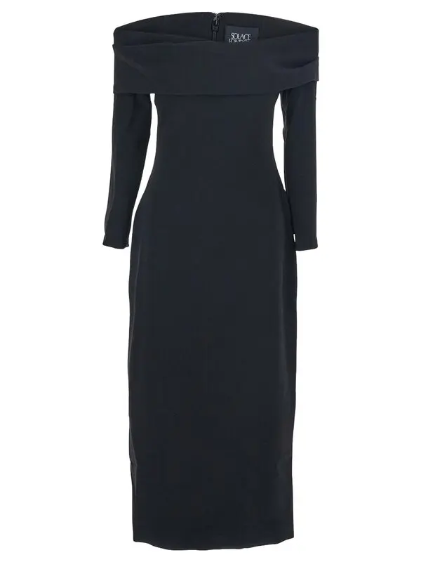 Solace London Square Neck Long Sleeve Dress With Back Slit - Multicolor