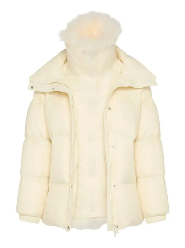 YVES SALOMON Mid-length Down Jacket With Removable Bib And Lambswool Trim - Multicolor
